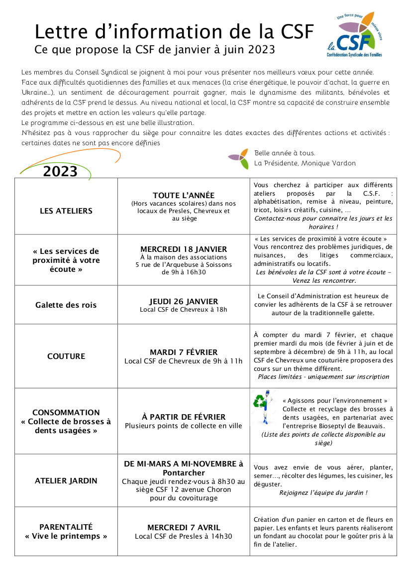 Lettre d’information – CSF de Soissons
